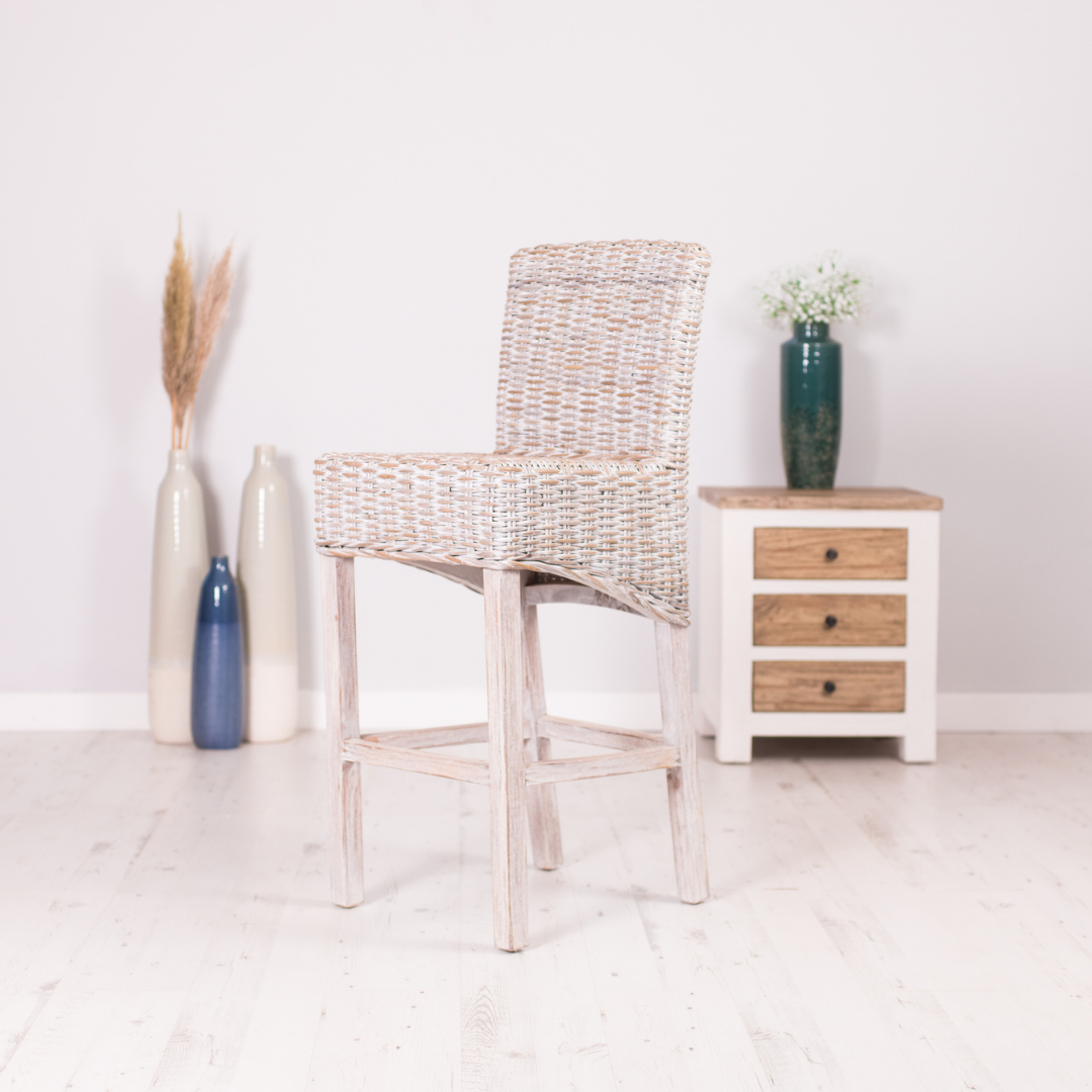 Whitewash Wicker Bar Stool – Rustic House Cornwall